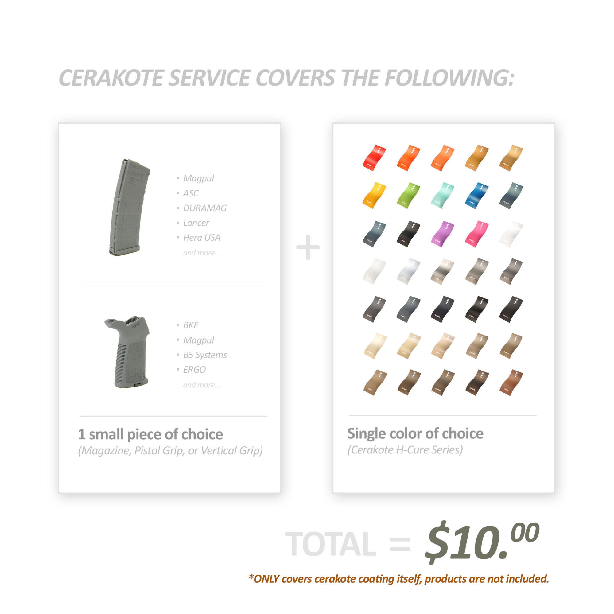 ADD Custom Single Color Cerakote - 1 Small piece (PMAG, Pistol Grip ...