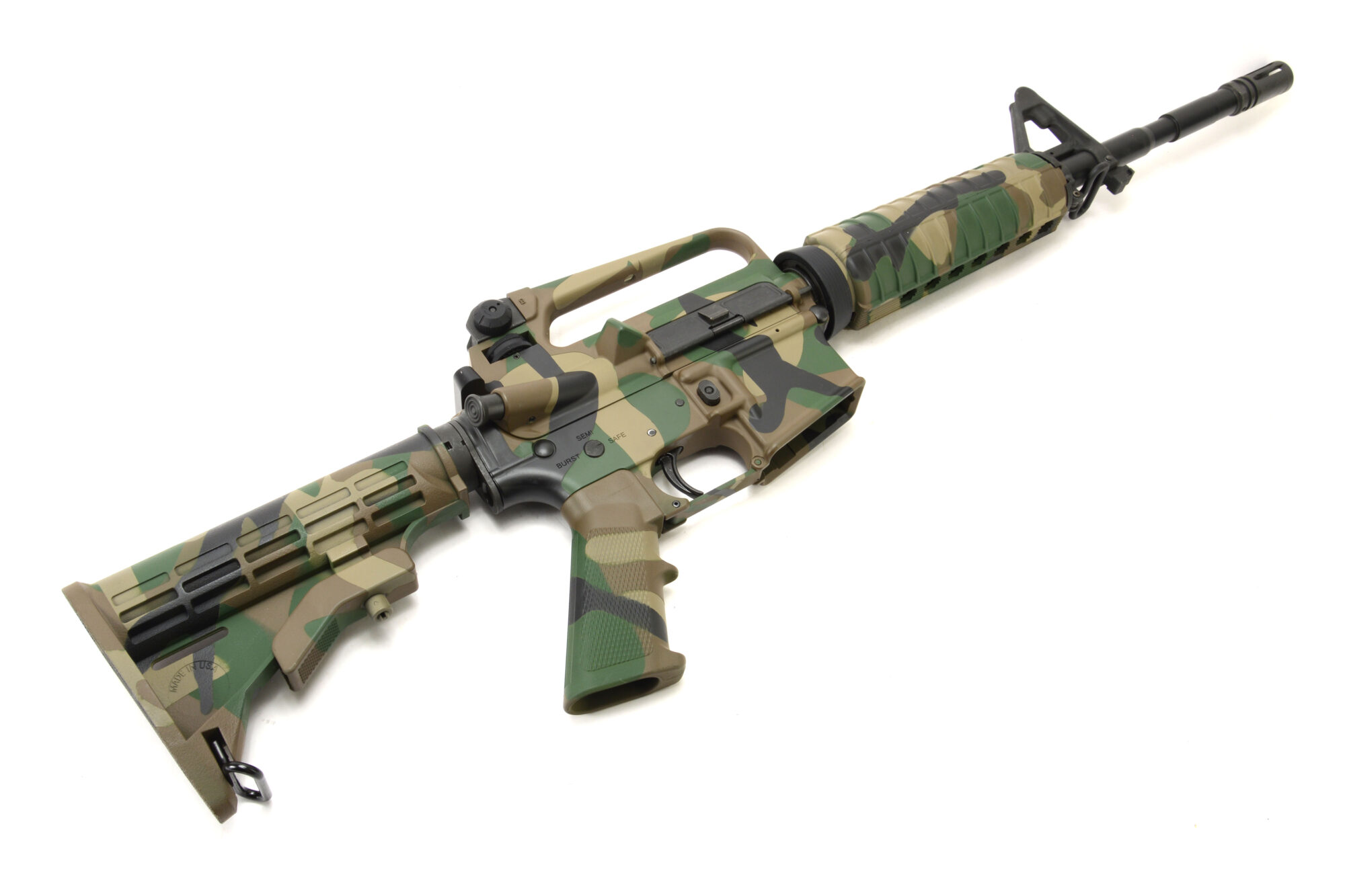 BKF M16A2 Chrome Lined Phosphate 14.5" 5.56 Nato Retro Carbine - M81 Woodland Camo Cerakote